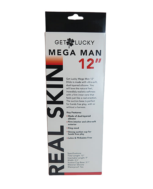Get Lucky 12 Inch Real Skin Series Mega Man Realistic Dildo - The Happy ...